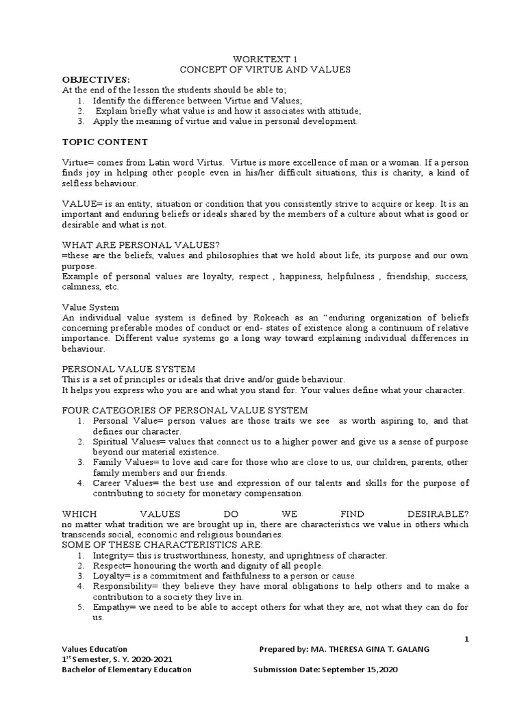 Worktext GMRC | PDF | Value (Ethics) | Goal