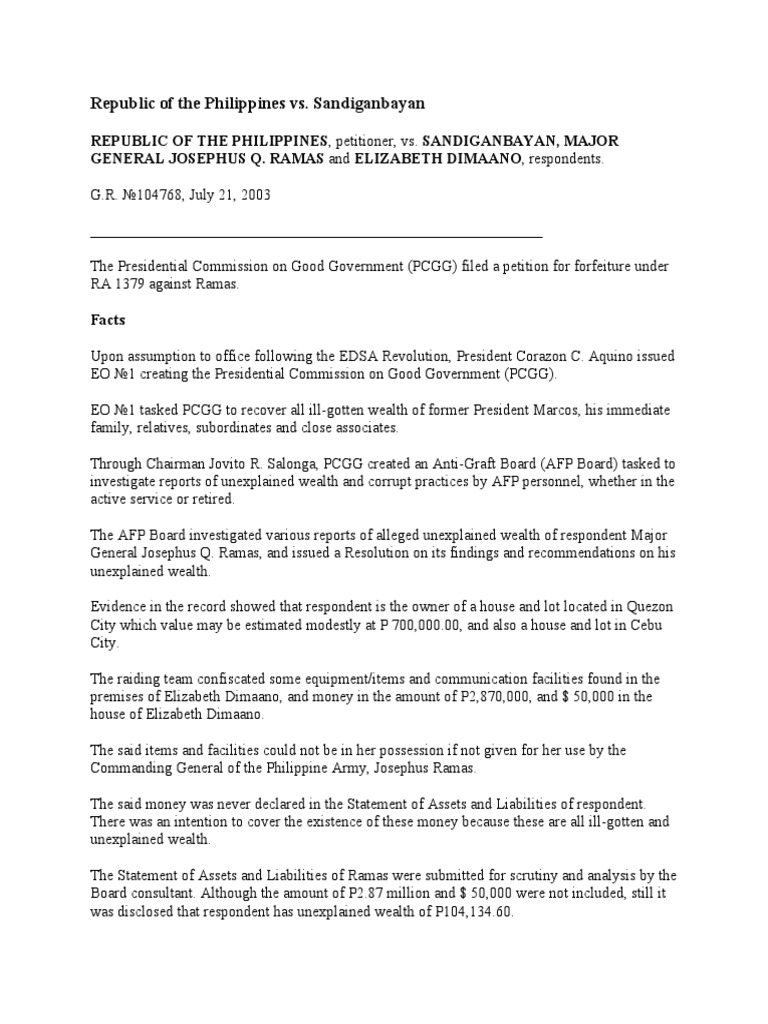 Republic of The Philippines vs. Sandiganbayan | Download Free PDF ...