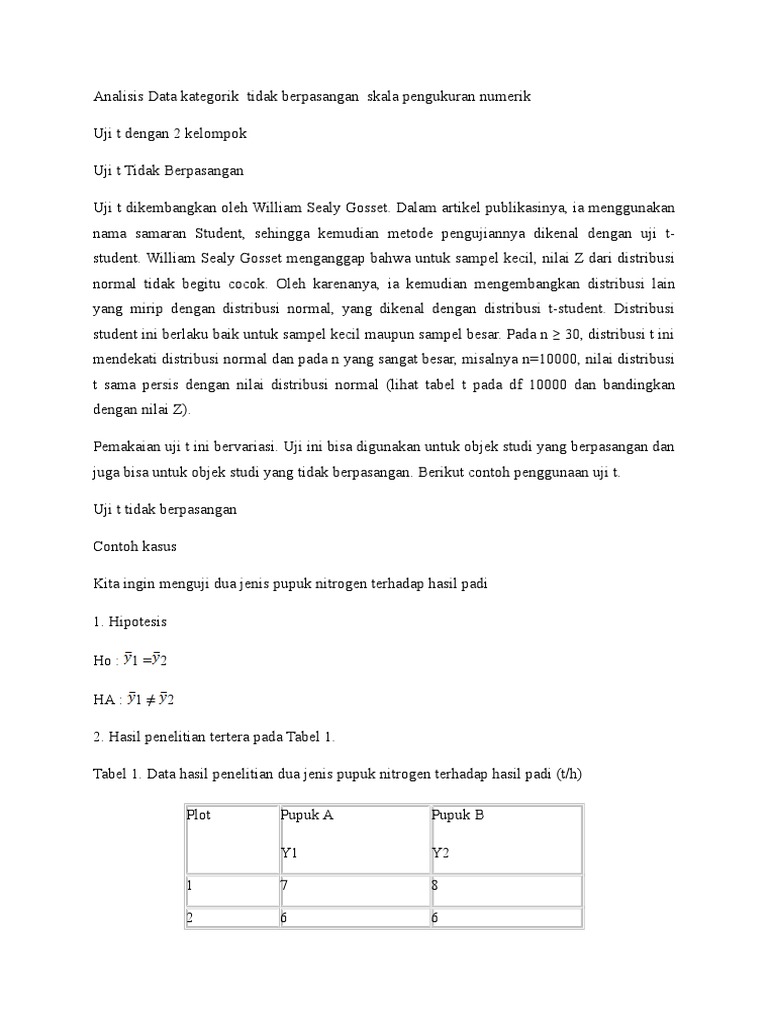Analisis Data Kategorik Tidak Berpasangan Skala Pengukuran Numerik PDF ...