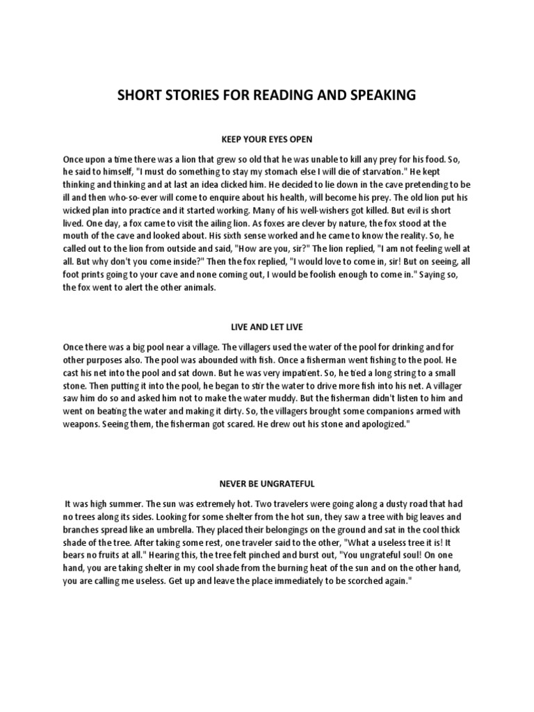 Short Stories For Reading 1 | PDF
