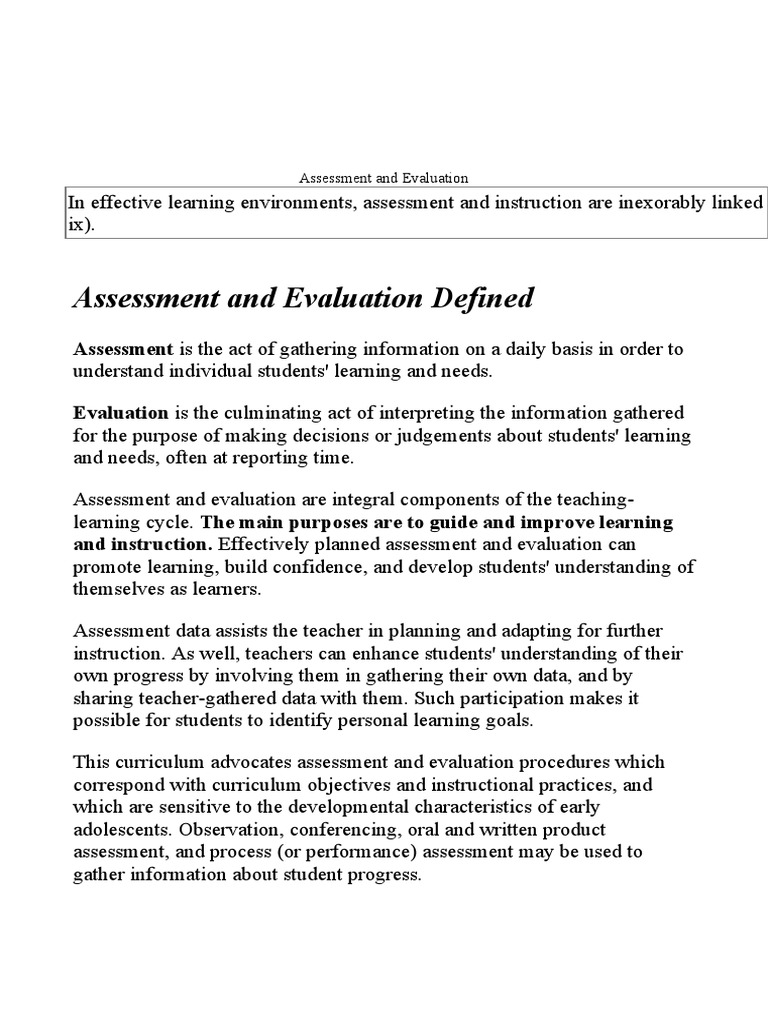 Assessment and Evaluation | PDF | Educational Assessment | Test ...