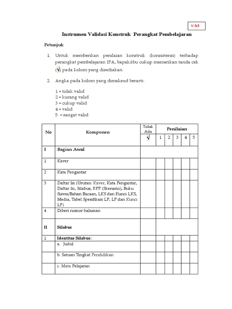 Validasi Konstruk-Instrumen Penilaian Perangkat (RPP) | PDF