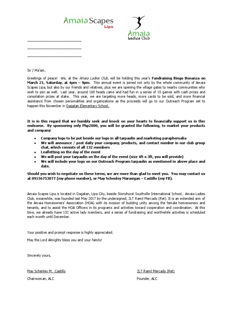 Bingo Bonanza Sponsorship Letter | PDF | Business