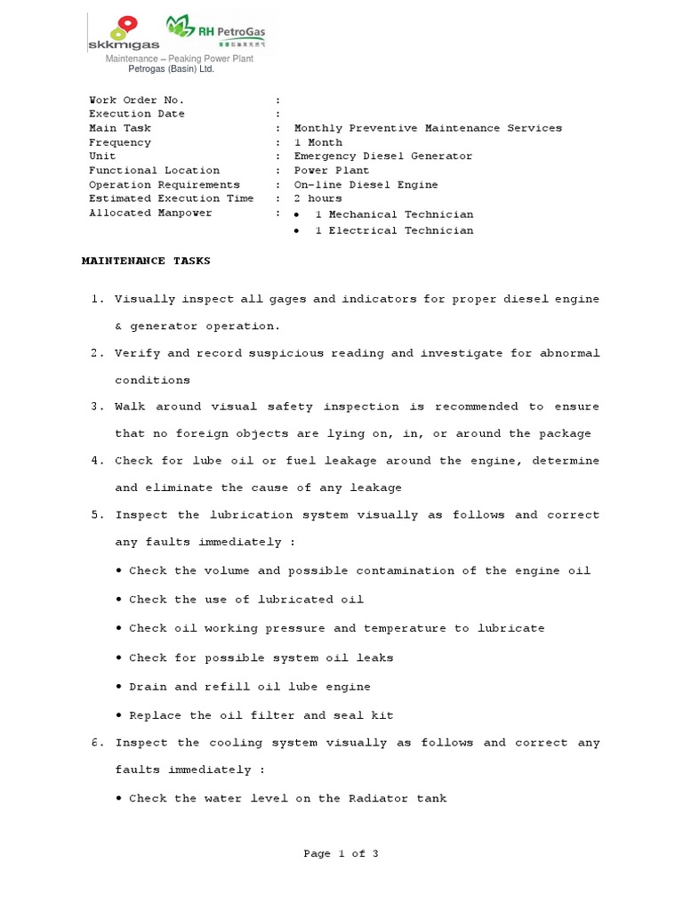 Monthly PM - EDG | PDF | Diesel Engine | Power Station