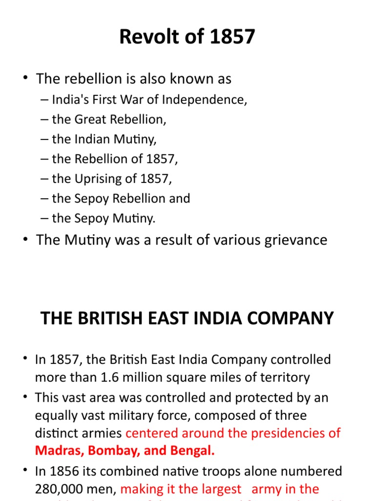 Revolt of 1857: - The Rebellion Is Also Known As | PDF | Indian ...