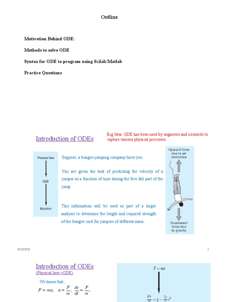 Outline: Motivation Behind ODE: Methods To Solve ODE Syntax For ODE To Program Using Scilab ...