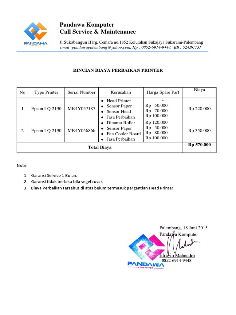Rincian Biaya Service PDF | PDF