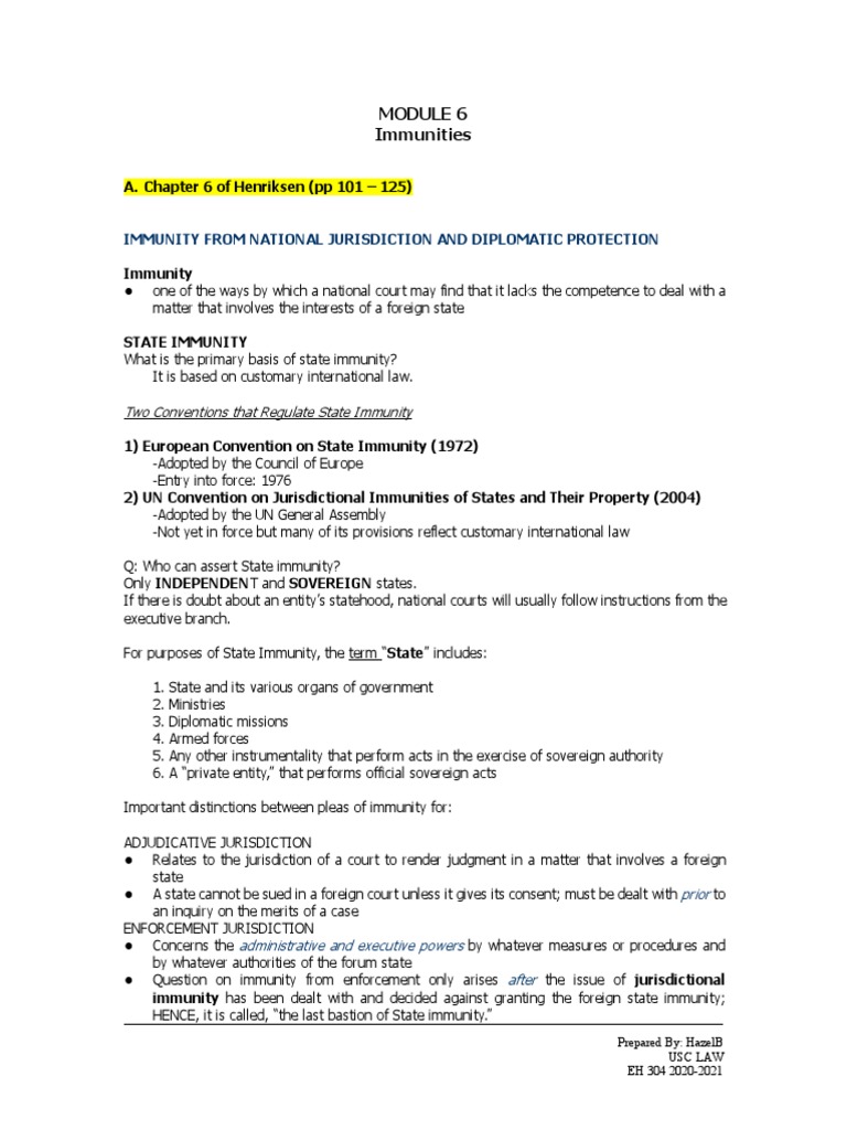 Immunities: Immunity From National Jurisdiction and Diplomatic ...
