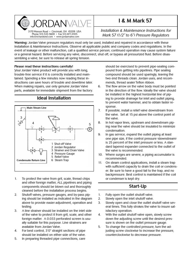 Installation & Maintenance Instructions for Mark 57 Pressure Regulators ...