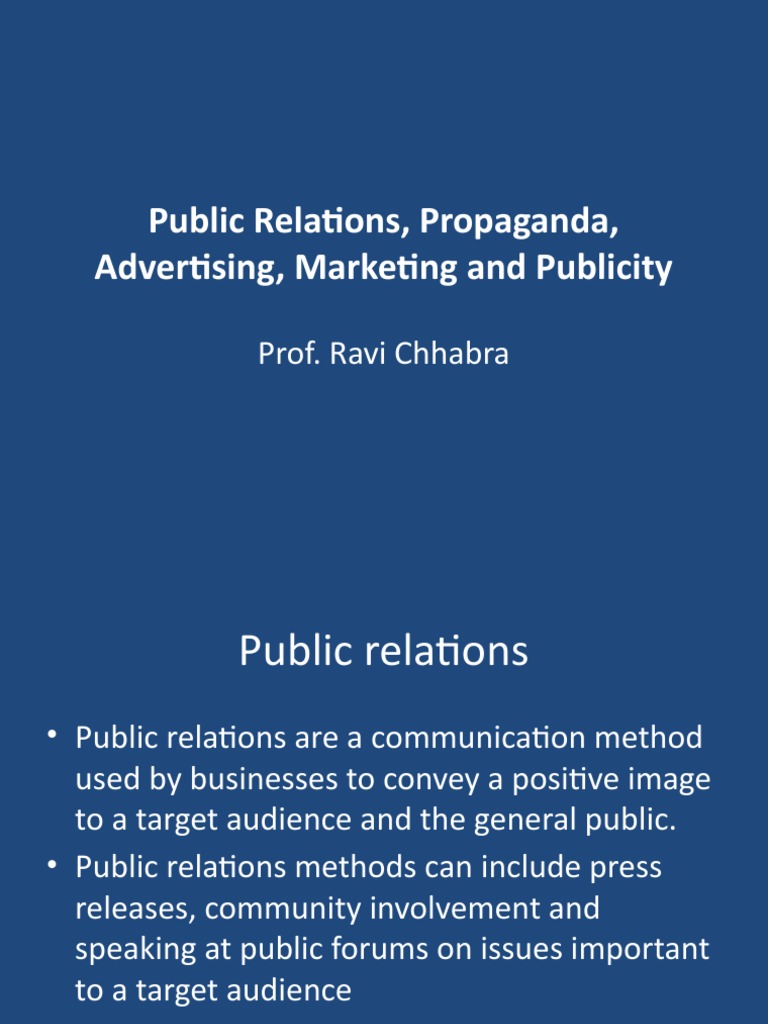 PR Publicity Propoganda | Download Free PDF | Public Relations | Marketing
