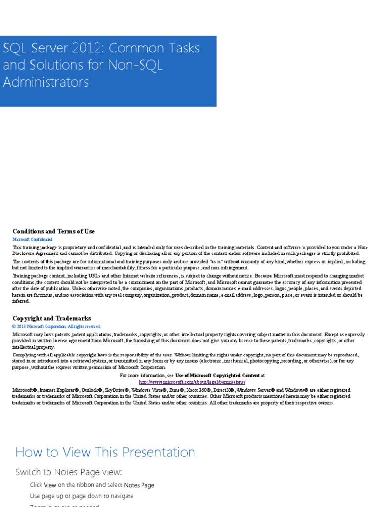 SQL Server 2012: Common Tasks and Solutions For Non-SQL Administrators | Download Free PDF ...