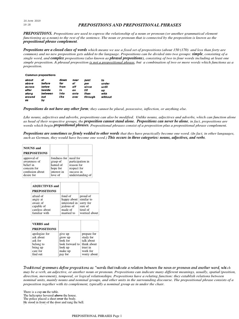 Prepositions and Prepositional Phrases | PDF | Preposition And Postposition | English Grammar