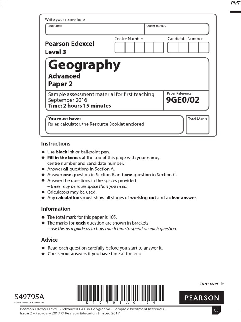 Specimen QP - Paper 2 Edexcel Geography A-Level PDF | PDF | Learning