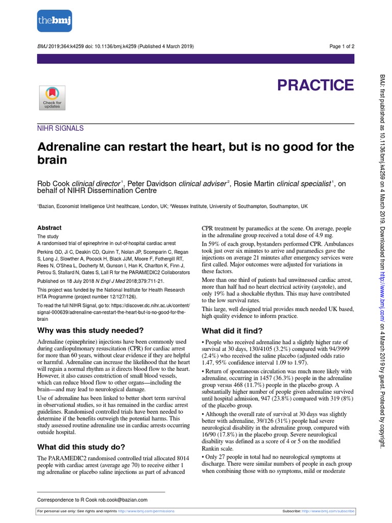 Adrenaline Can Restart The Heart, But Is No Good For The | PDF ...