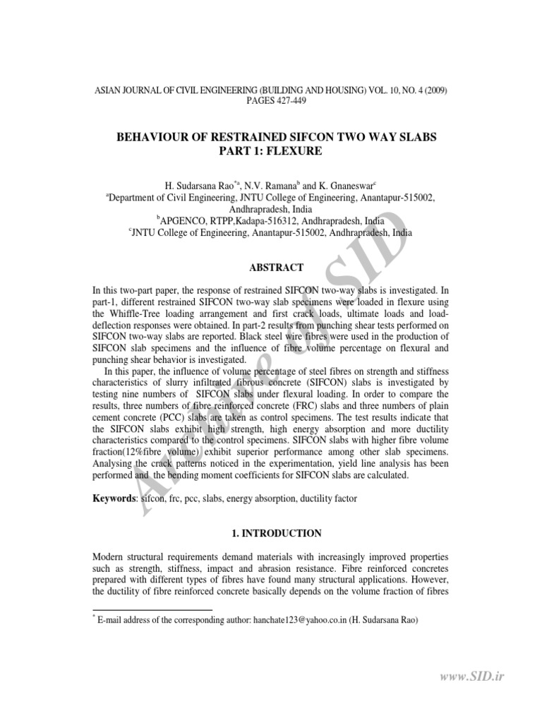 34 Behaviour of Restrained Sifcon Two Way Slabs PART 1 FLEXURE | PDF ...