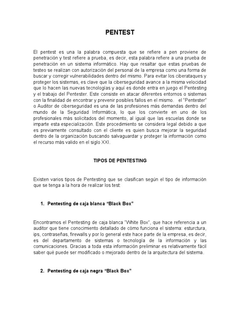 Tipos y Fases del Pentesting | PDF | Prueba de penetración ...