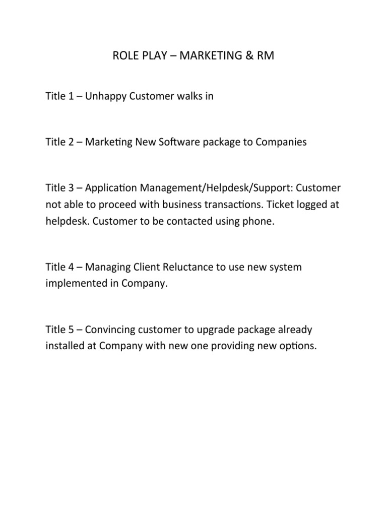 Customer Management Marketing Role Play | PDF