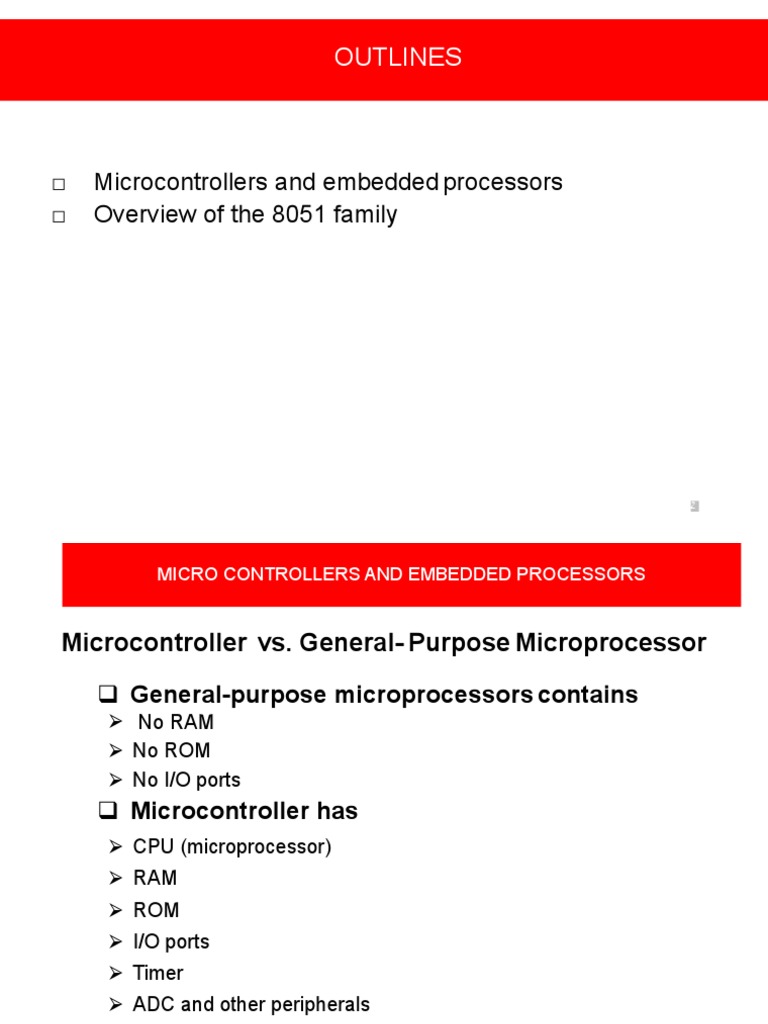 Outlines: Microcontrollers and Embedded Processors Overview of The 8051 Family | PDF ...