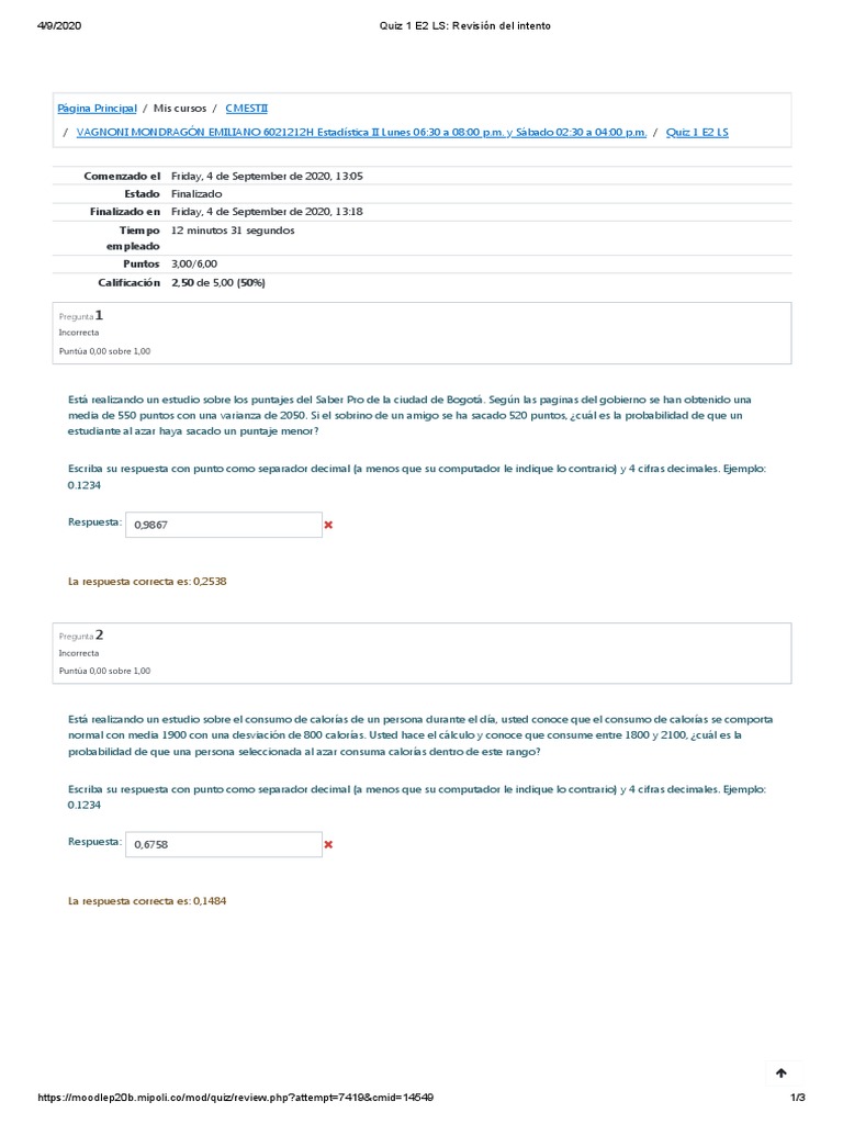 Quiz 1 E2 LS - Revisión Del Intento2 | PDF | Enseñanza de matemática | Science