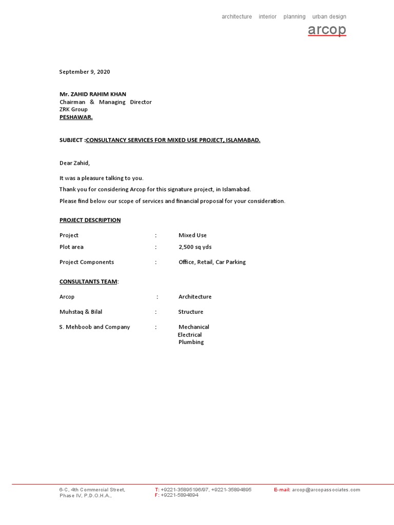 Arcop Consultancy Fee Proposal | PDF | Specification (Technical ...