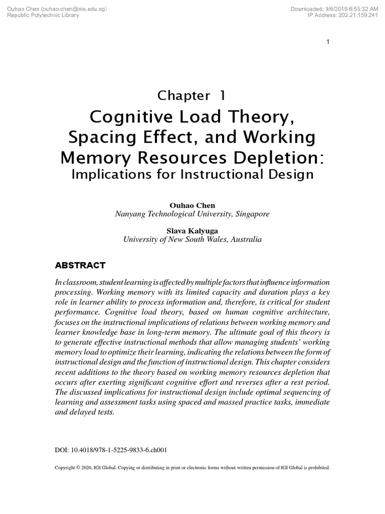 Cognitive Load Theory Spacing Effect and Working Memory Resources ...