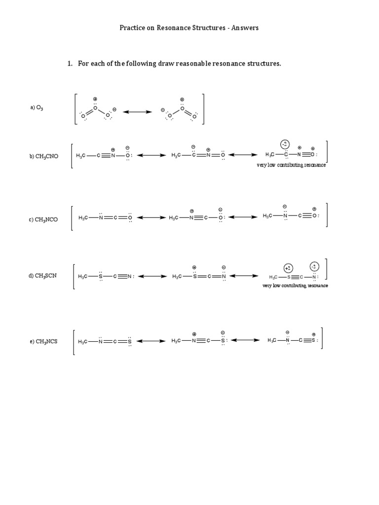 Practice On Resonance Structures - Answers: O O O O O O | PDF ...
