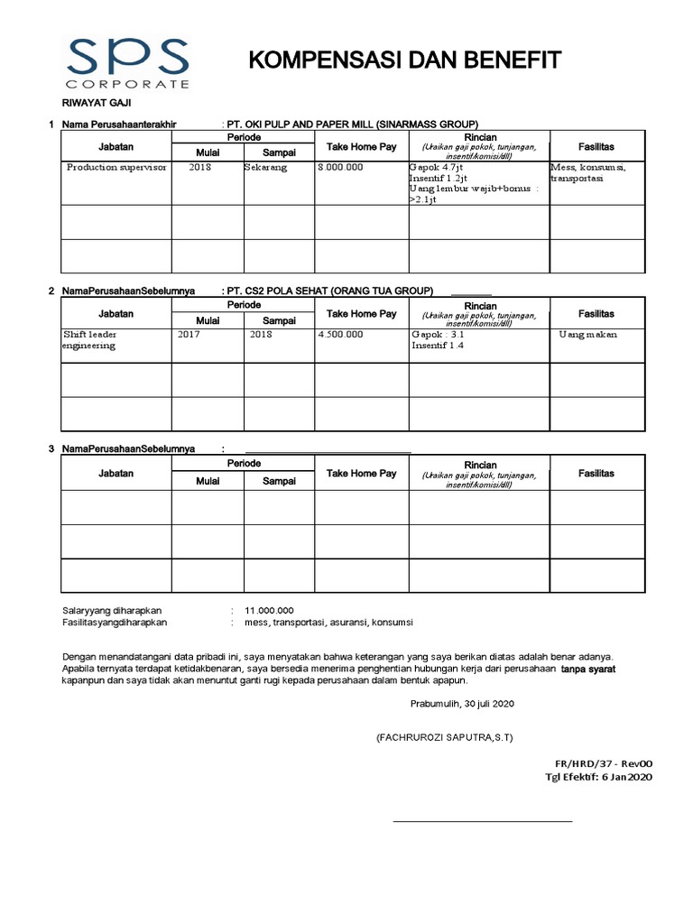 Form Kompensasi Dan Benefit | PDF