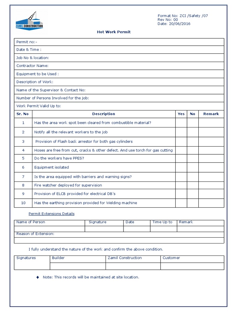 07.hot Work Permit | PDF