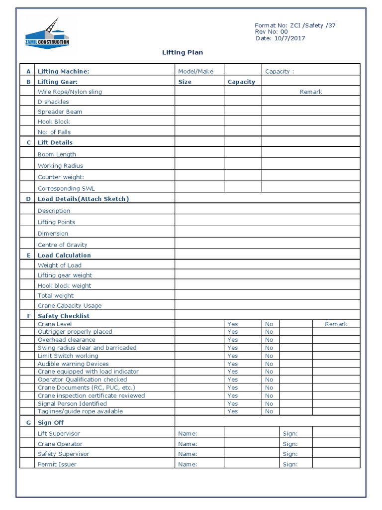 Lifting plan checklist | PDF | Crane (Machine) | Machines