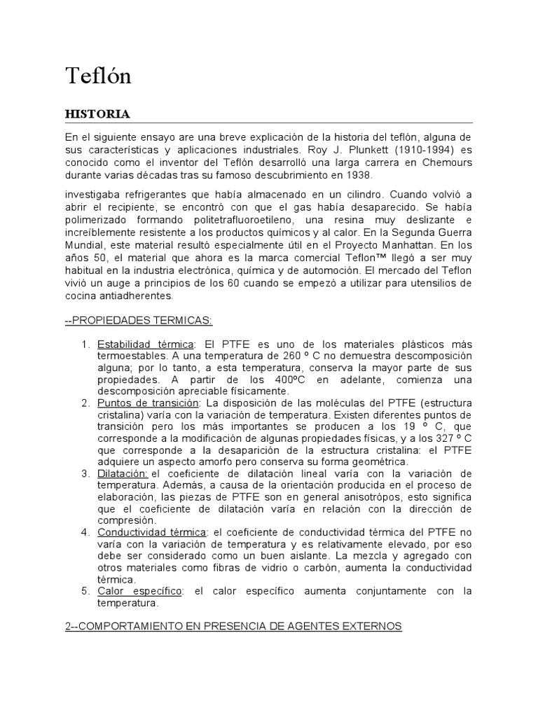 Teflón | PDF | Fricción | Resistencia Eléctrica y Conductancia