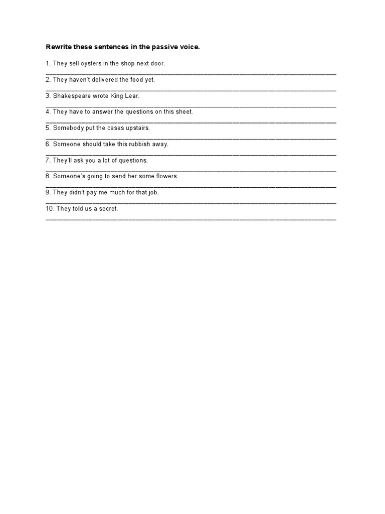 Rewrite These Sentences in The Passive Voice | PDF
