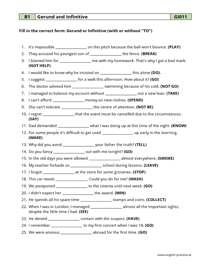 B1 - Gerund or Infinitive | PDF