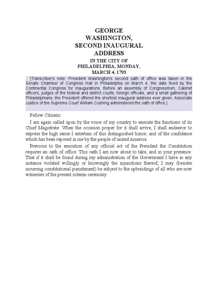George Washington, Second Inaugural Address | PDF