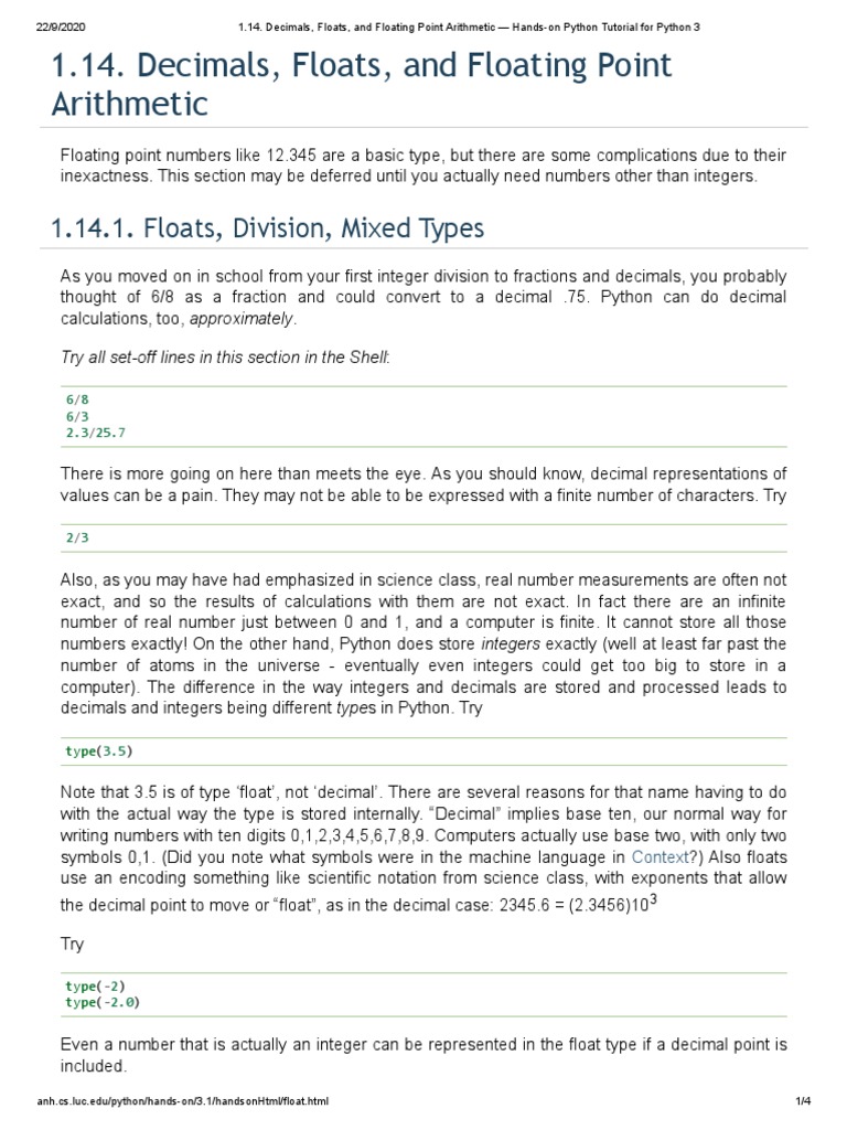 Decimals Floats And Floating Point Arithmetic Tutorial For Python 3 Pdf Pdf Decimal