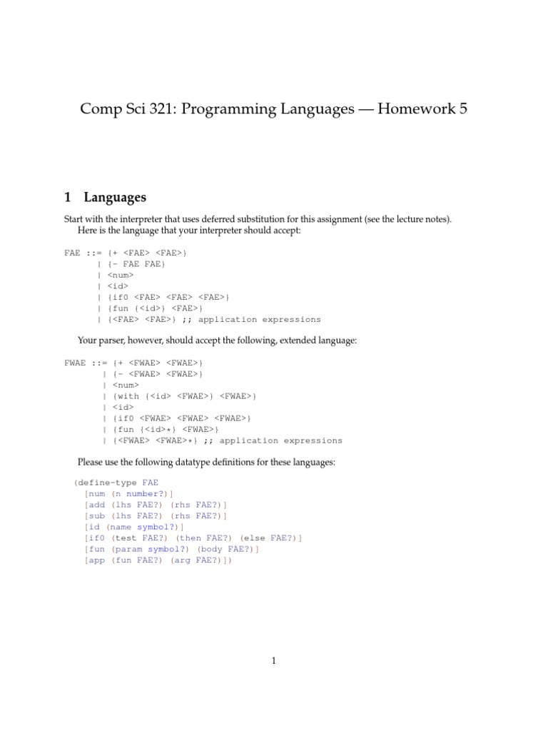Comp Sci 321: Programming Languages - Homework 5 | PDF | Subroutine ...