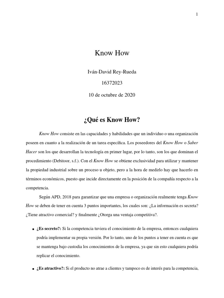 Importancia del Know How Empresarial | PDF | Saber como | Conocimiento