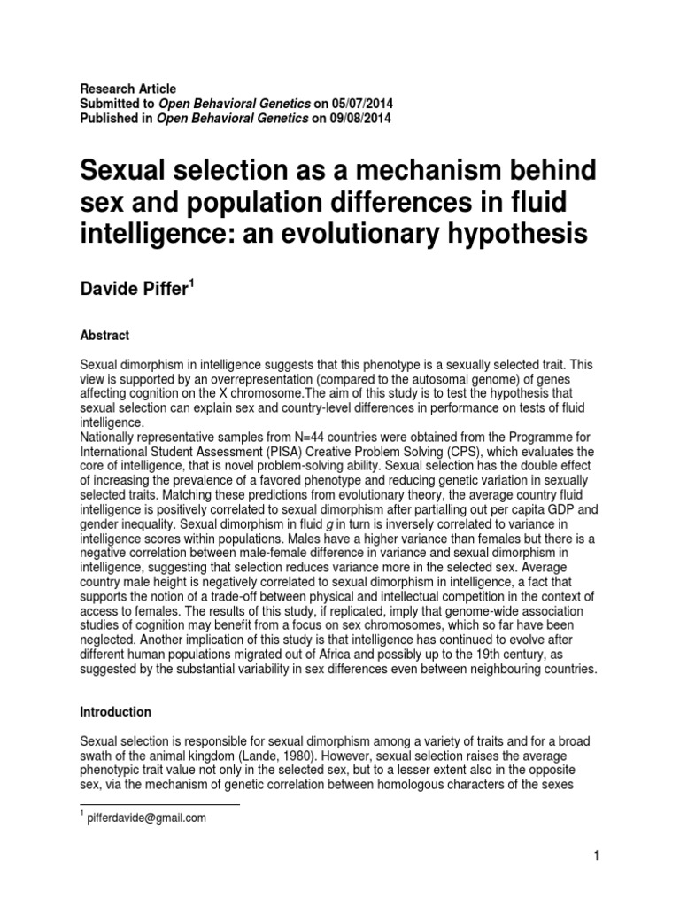 Sexual Selection As A Mechanism Behind Sex and Population Differences ...