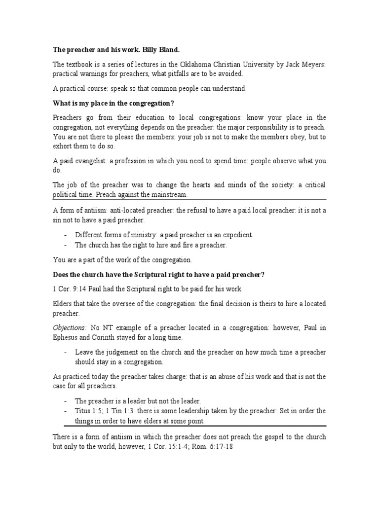 The Preacher and His Work | PDF | Elder (Christianity) | Sermon