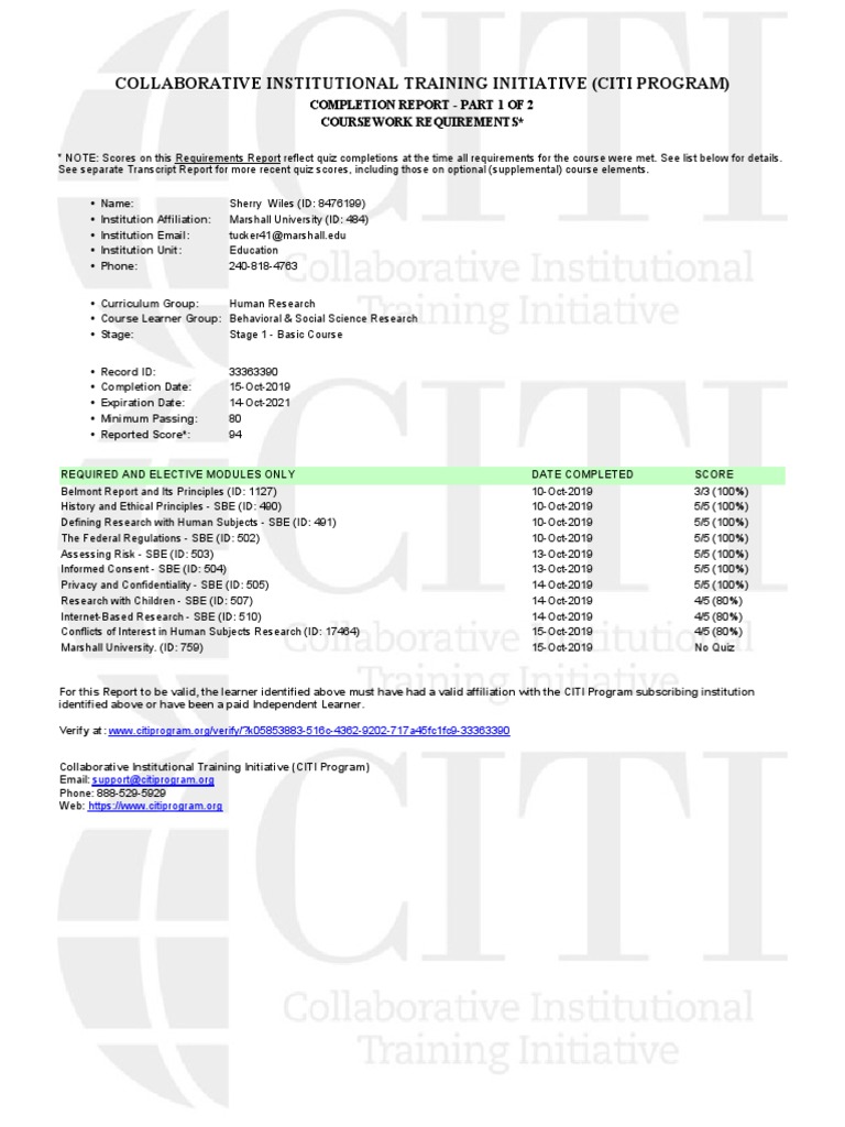 Collaborative Institutional Training Initiative (Citi Program) | PDF