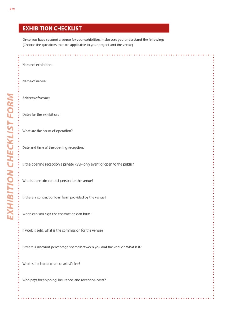 Exhibition Checklist Form | PDF | Business