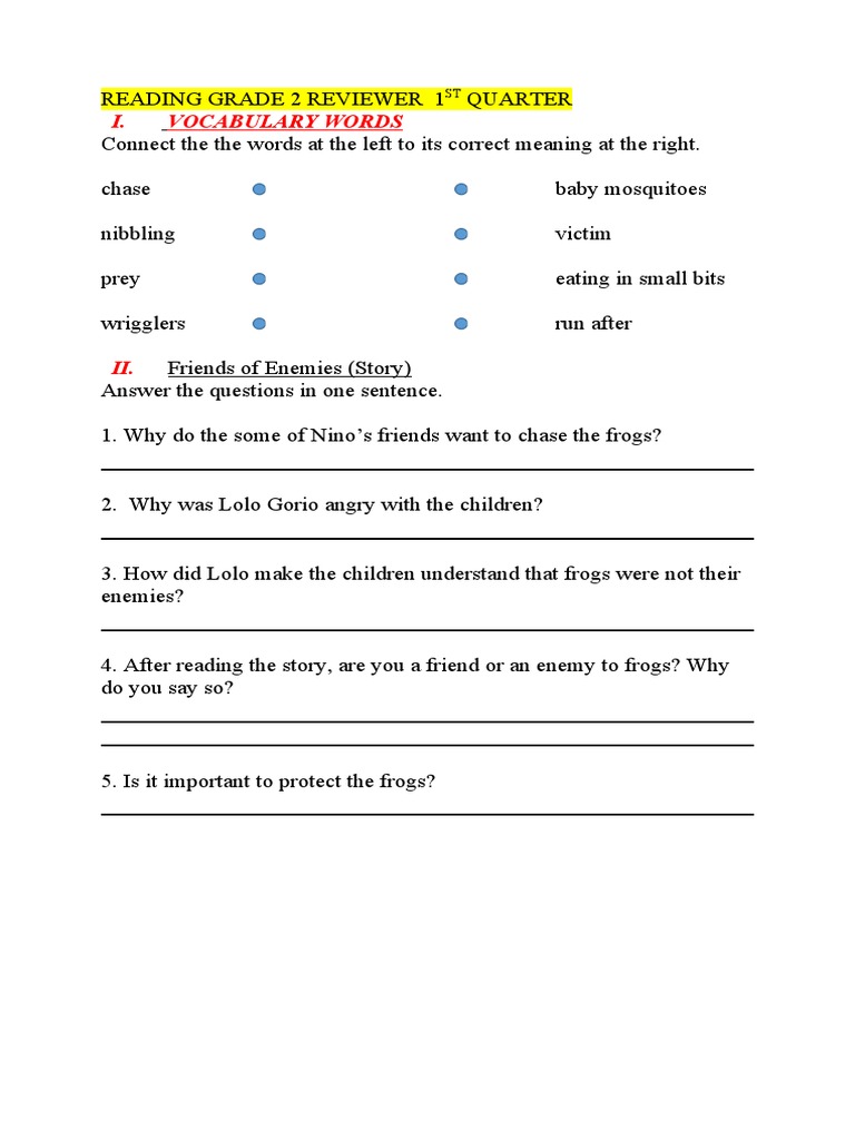 Reading Grade 2 Reviewer 1ST Quarter | PDF | Syllable | Linguistics