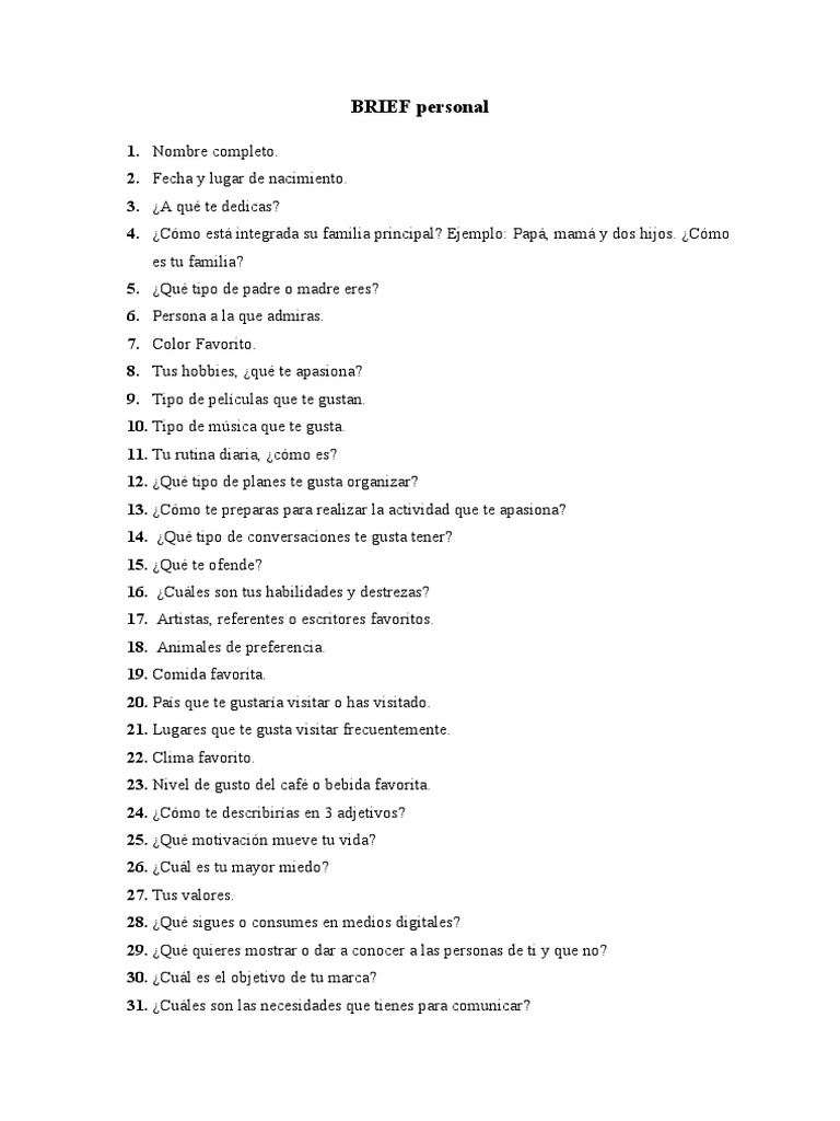 Ejemplo de Brief Personal Completo | PDF