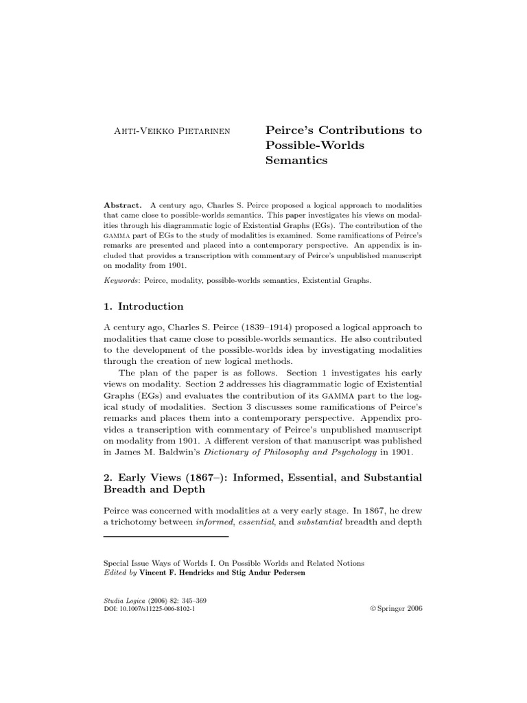 Peirce's Contributions To Possible-Worlds Semantics | PDF | Modal Logic | Logic