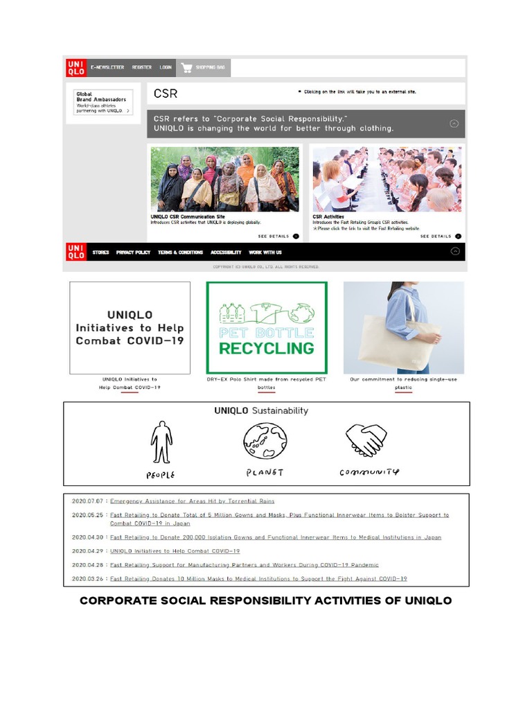 Corporate Social Responsibility Activities of Uniqlo | PDF