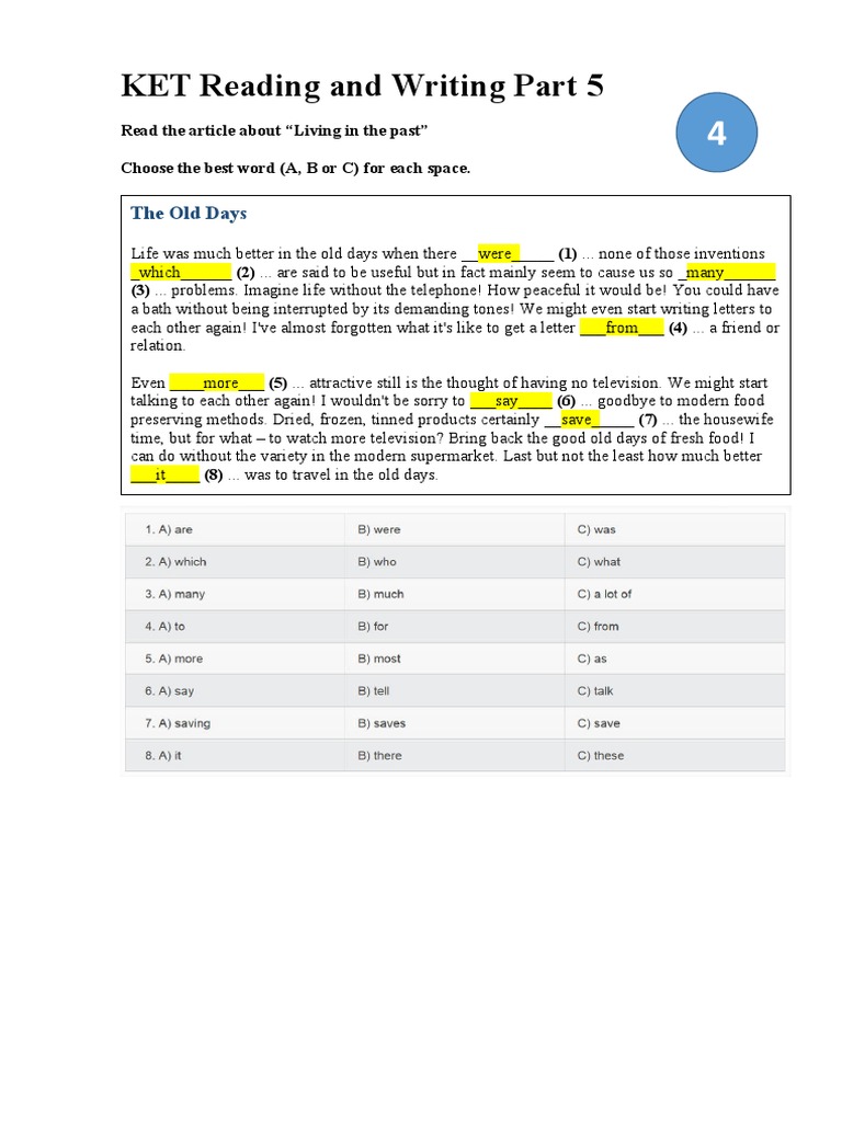 KET Reading and Writing Part 5 Guide | PDF