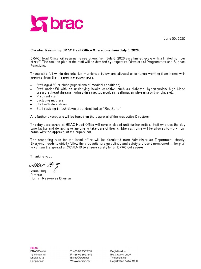 Circular For Head Office | PDF