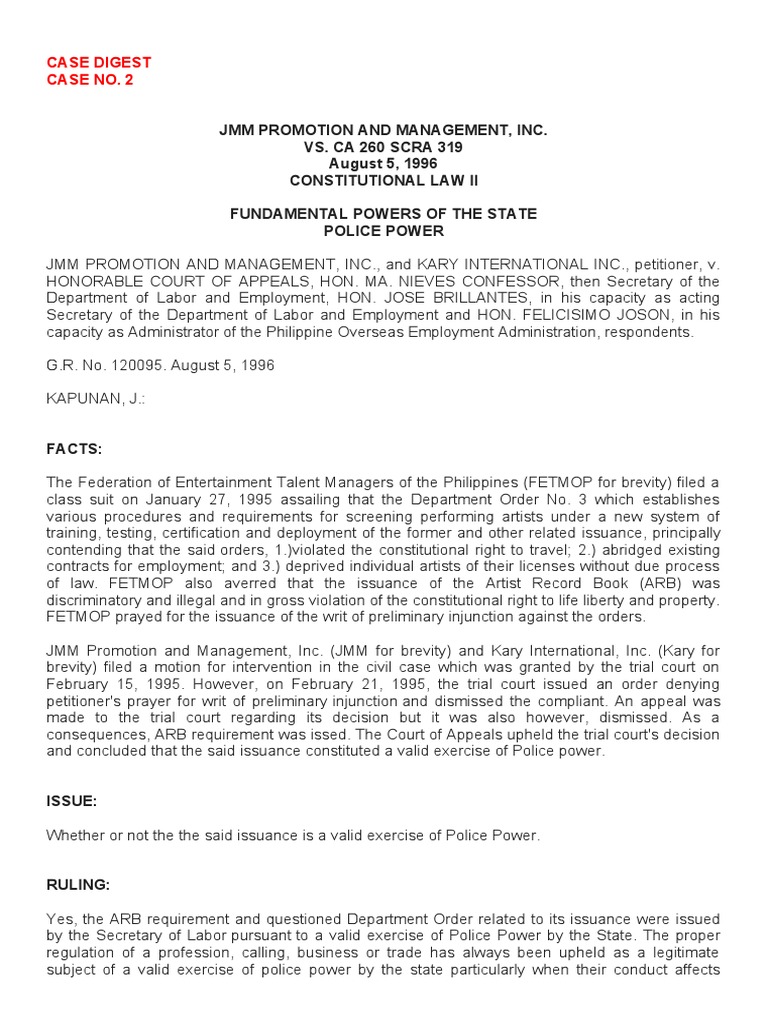 Case Digest - JMM PROMOTION AND MANAGEMENT, INC. VS. CA | PDF | Police ...