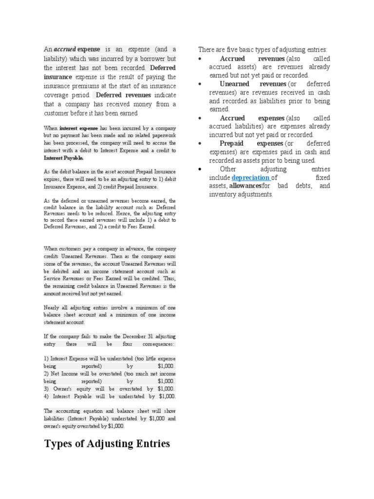 Types of Adjusting Entries: Insurance Expense Is The Result of Paying ...