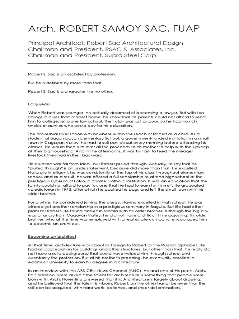 Arch. Robert Sac Mini-Biography | PDF | Architect | Business