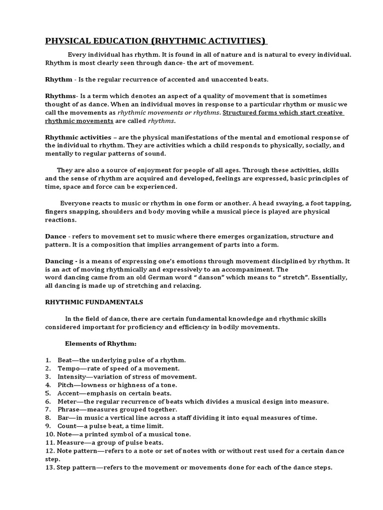 Physical Education (Rhythmic Activities) | PDF | Dances | Rhythm